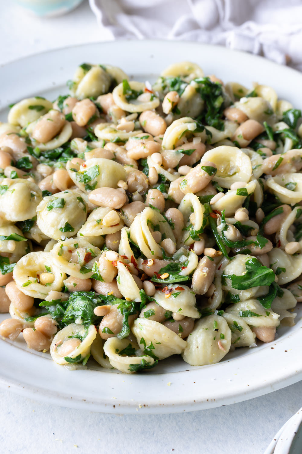 White Bean Pasta (Lemony, Garlicky, Full of Greens) | With Spice